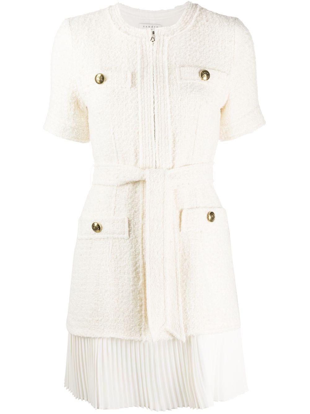 Sandro Tweed Coat Mini Dress in White - Lyst