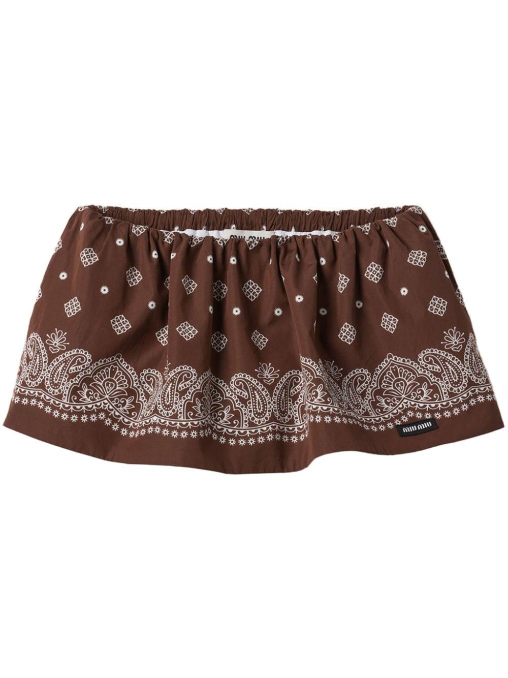 Miu Miu Paisley Print Poplin Miniskirt In Brown Lyst