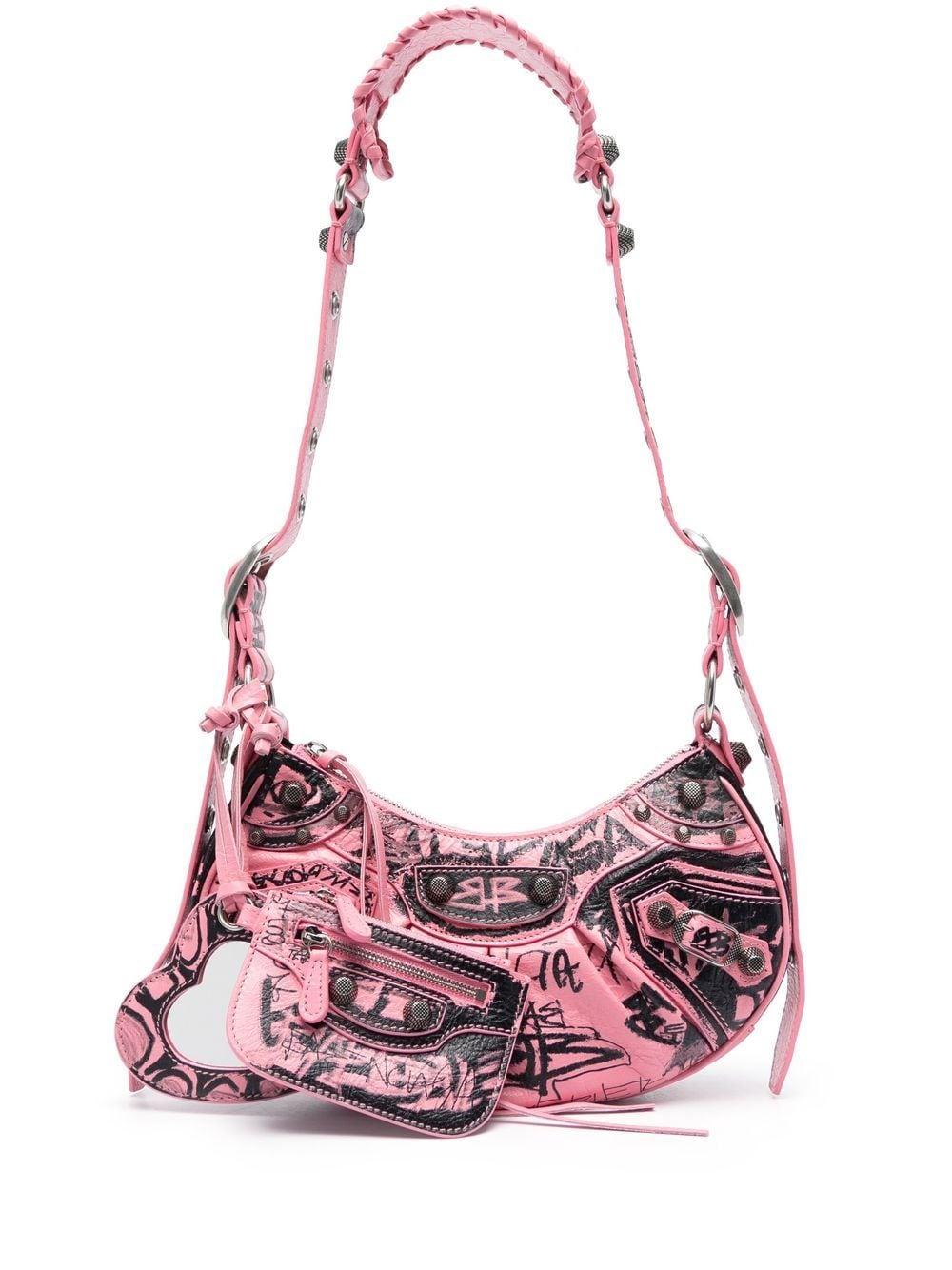 Balenciaga Le Cagole Xs Graffiti Shoulder Bag in Pink | Lyst