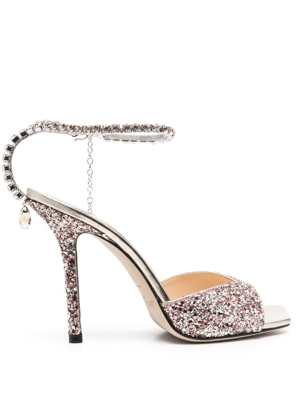 Jimmy Choo Saeda 100mm Glitter Sandals In White Lyst