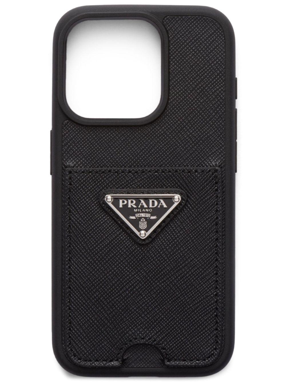 Prada Triangle Logo Iphone 15 Pro Case in Black | Lyst