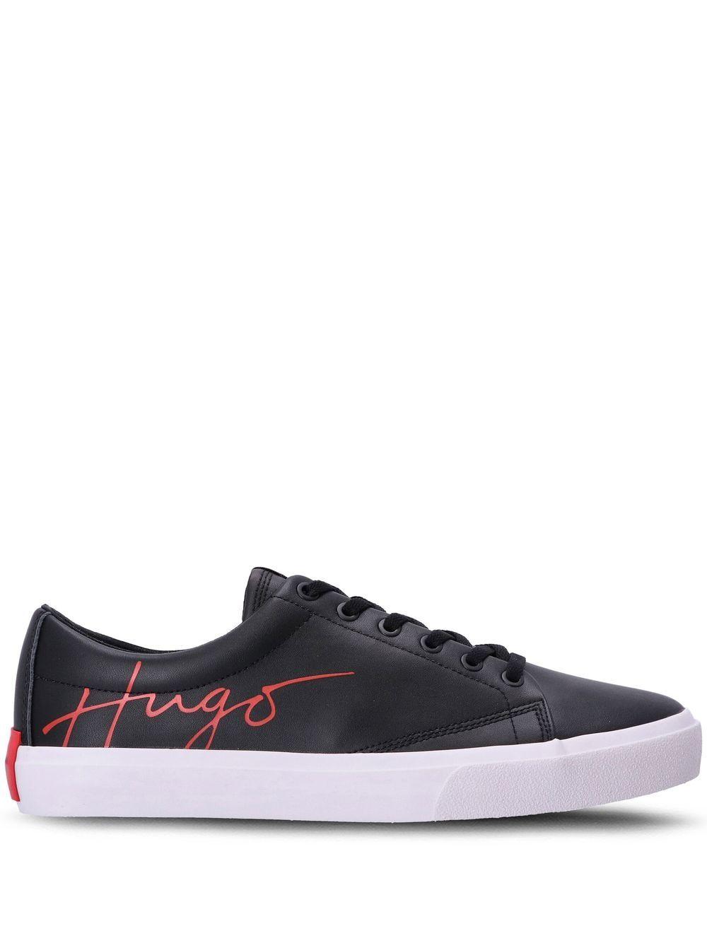 HUGO Handwritten Logo-print Sneakers in Black for Men | Lyst