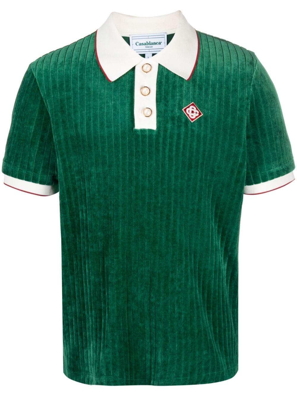 CASABLANCA Logo-embroidered Stretch-velour Polo Shirt in Green for Men ...