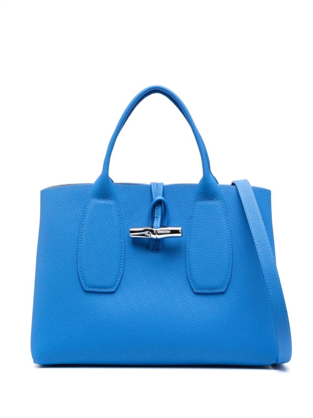 Longchamp Medium Roseau Leather Tote Bag in Blue | Lyst