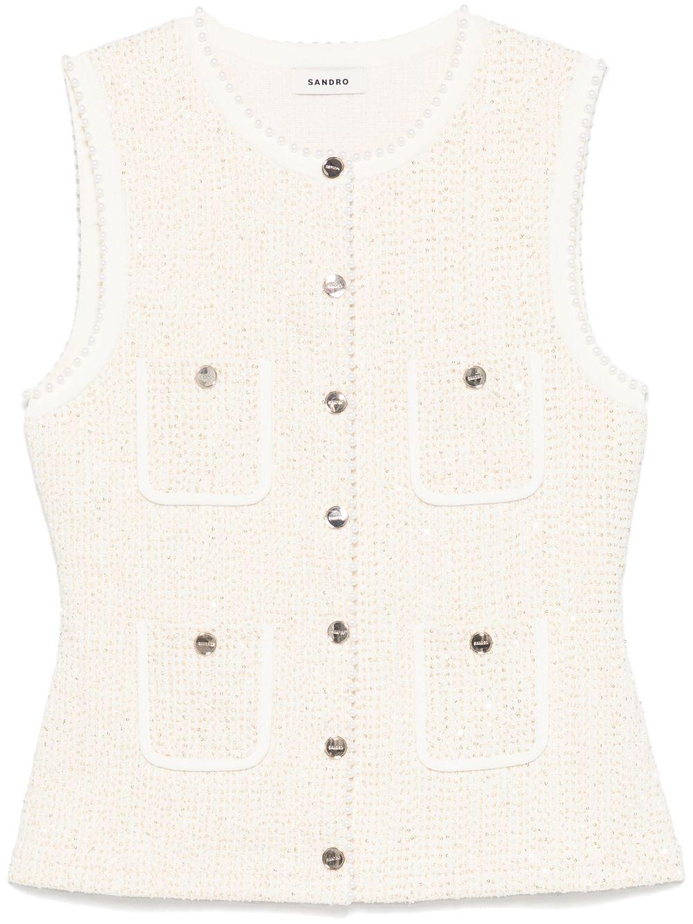 Sandro Tweed Waistcoat in Natural | Lyst