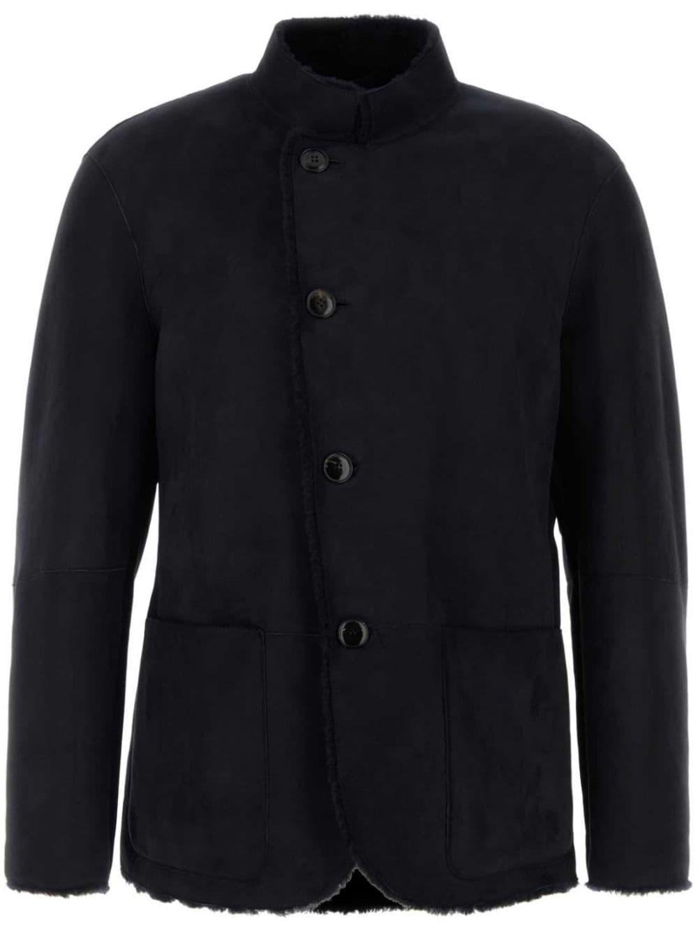 Giorgio Armani Shearling-Trim Jacket in Blue for Men | Lyst