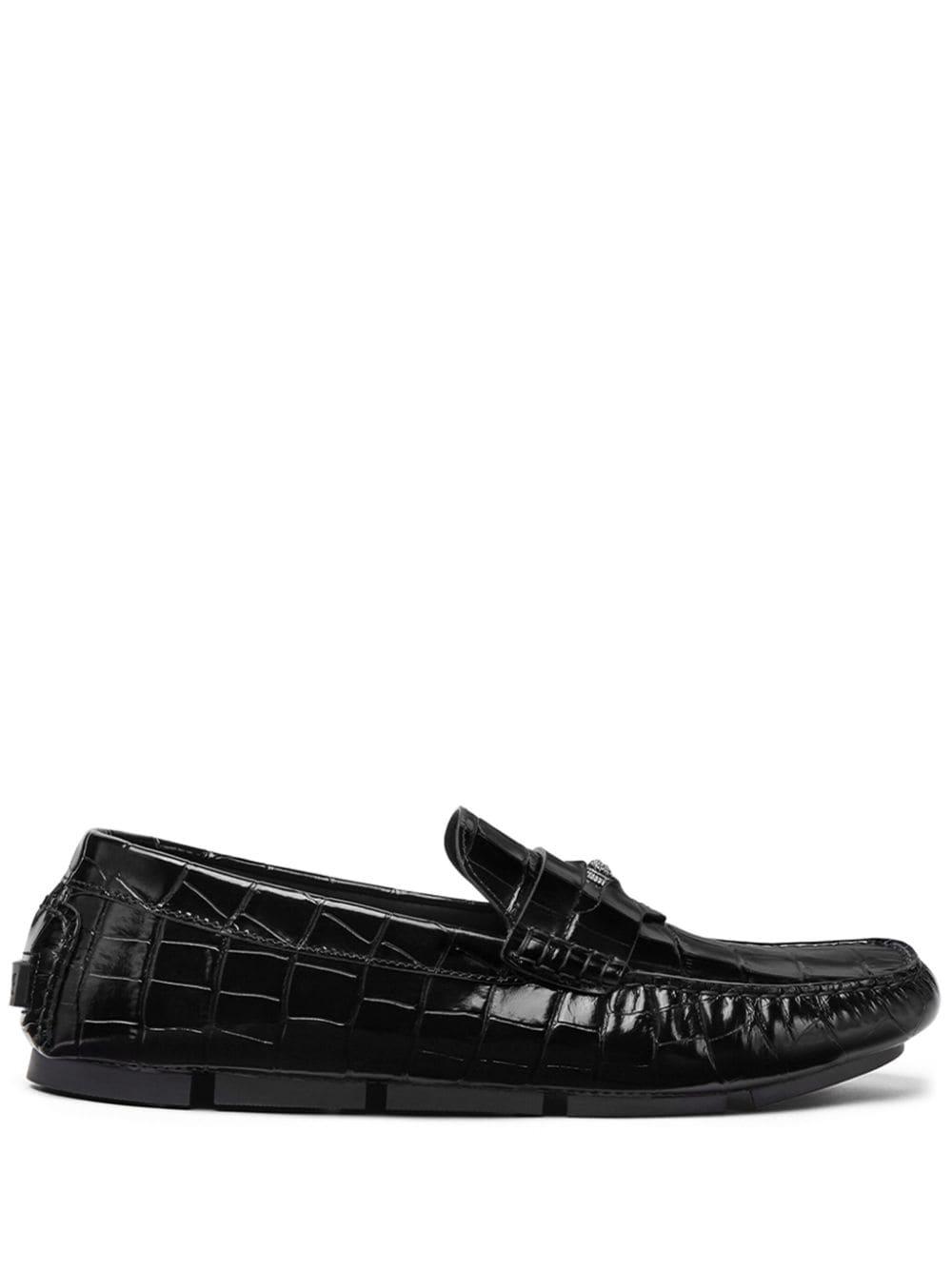 Versace Medusa Crocodile-effect Loafers in Black for Men | Lyst