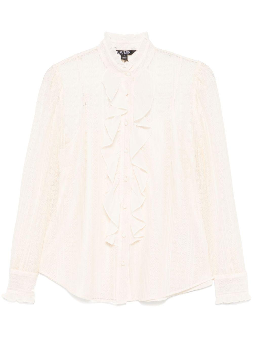 Ralph Lauren Lauren Ralph Lauren Sheer Lace Ruffle Shirt in White | Lyst