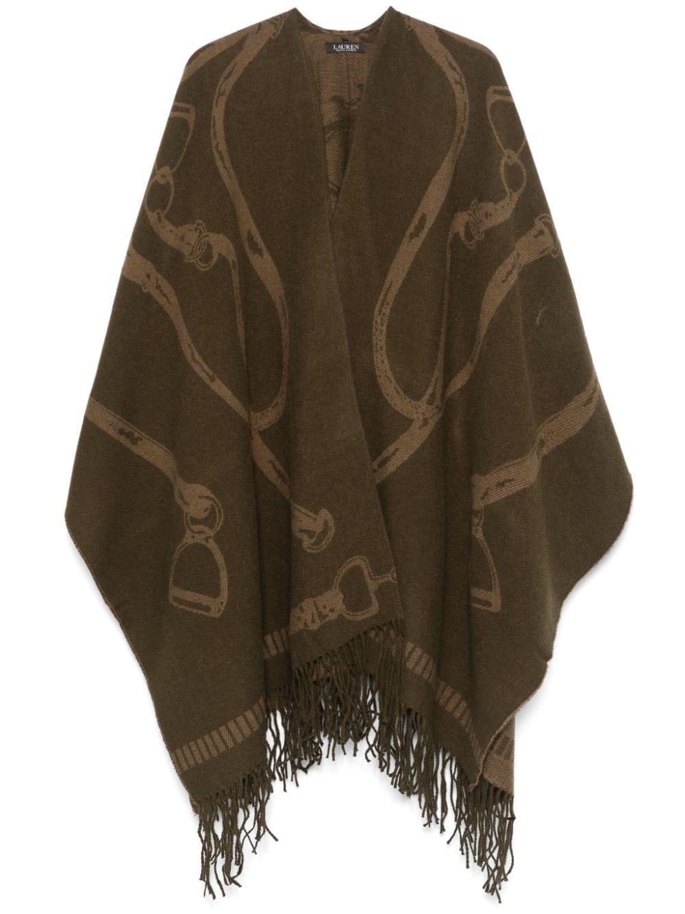Ralph Lauren Belted-Jacquard Poncho in Green | Lyst