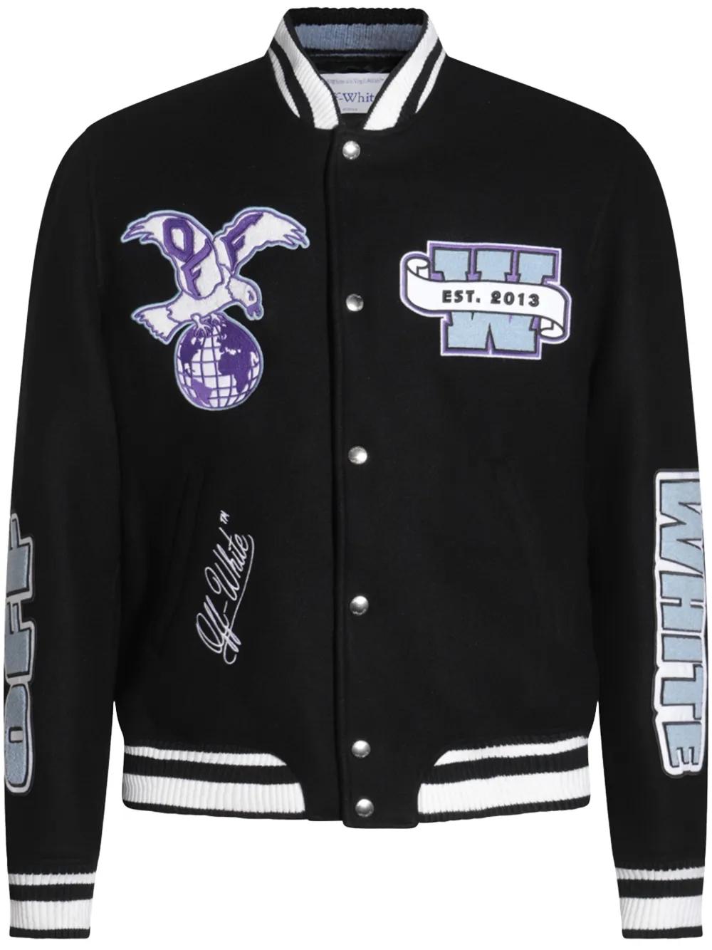 Off-White c/o Virgil Abloh Eagle Wool Varsity Jacket in Off-White c/o Virgil Abloh Eagle Wool Varsity Jacket in