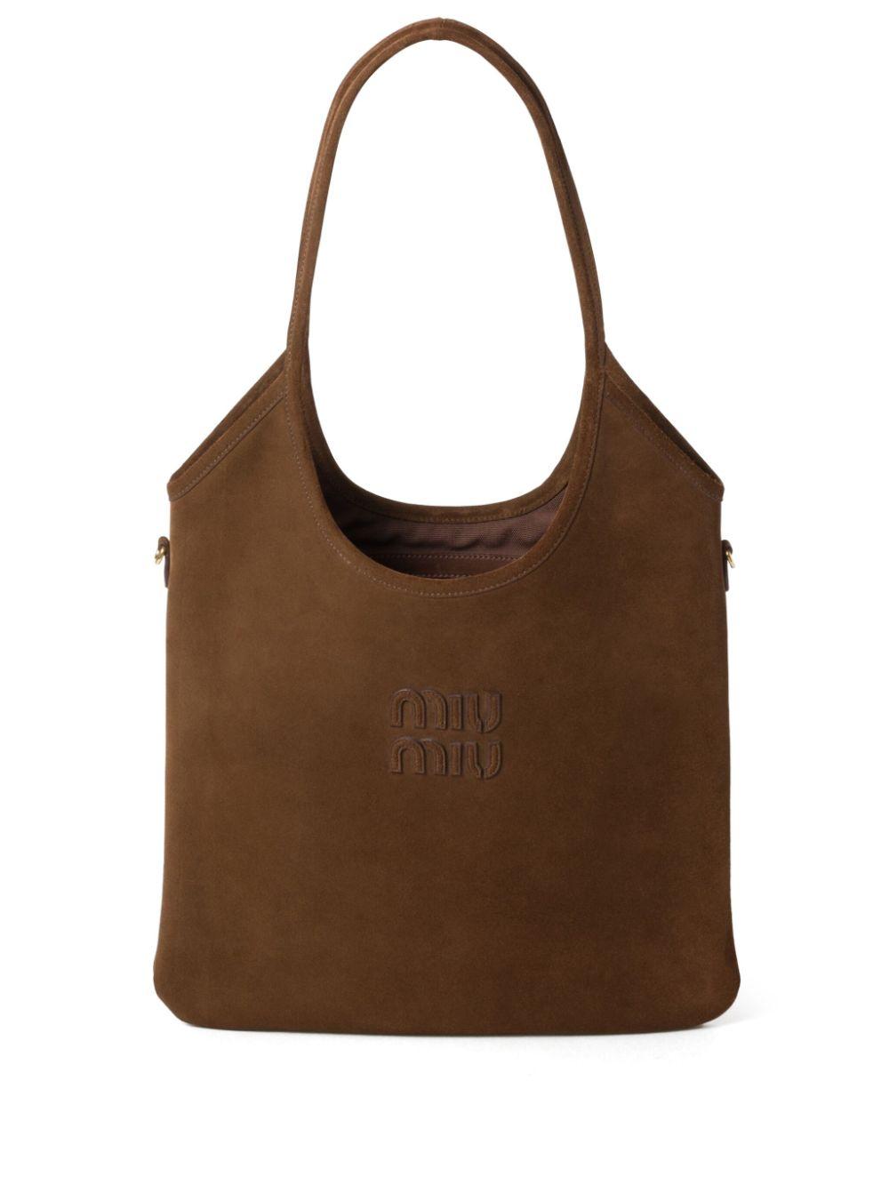 Miu Miu Ivy Suede Tote Bag in Brown | Lyst