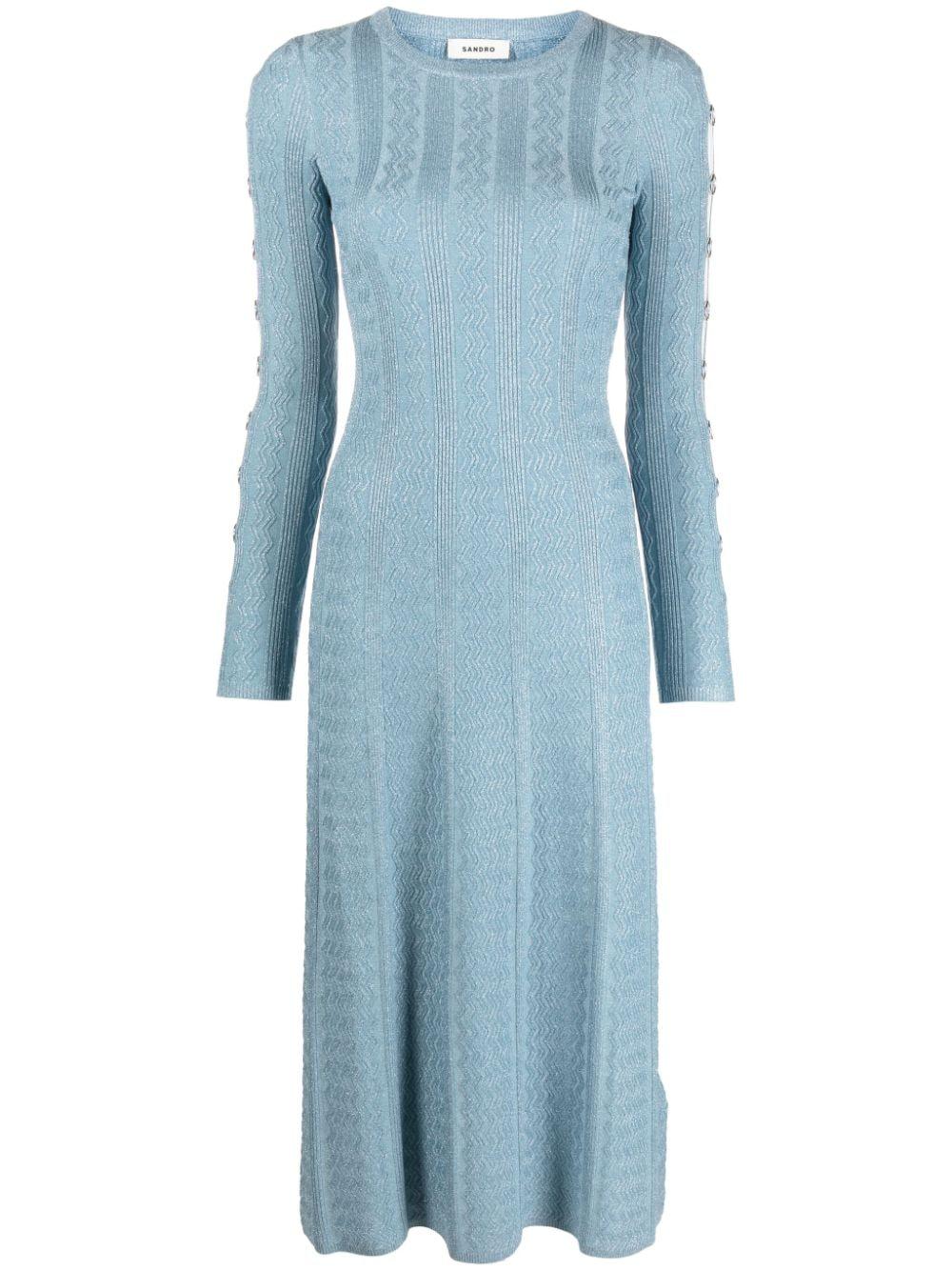 Sandro Ribbed-knit Metallic Dress in Blue | Lyst