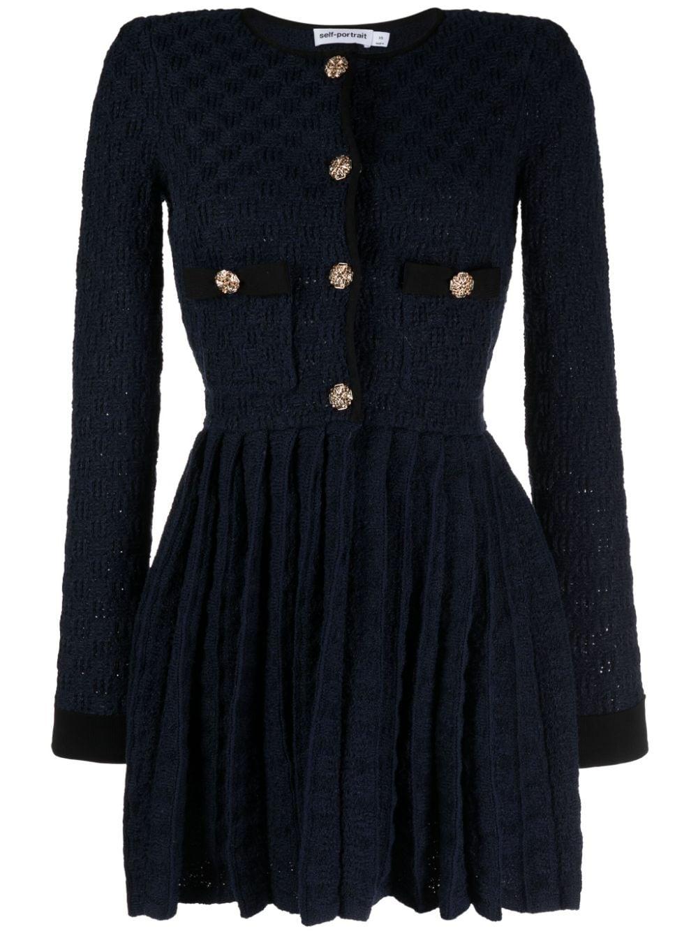 Self-Portrait Weave-knit Pleated Minidress in Black | Lyst
