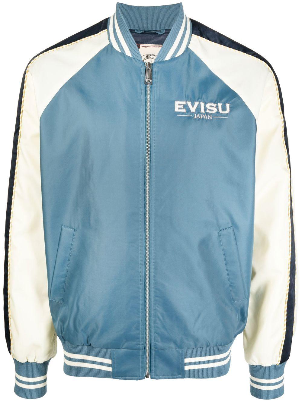 Evisu Embroidered-logo Detail Bomber Jacket in Blue for Men | Lyst