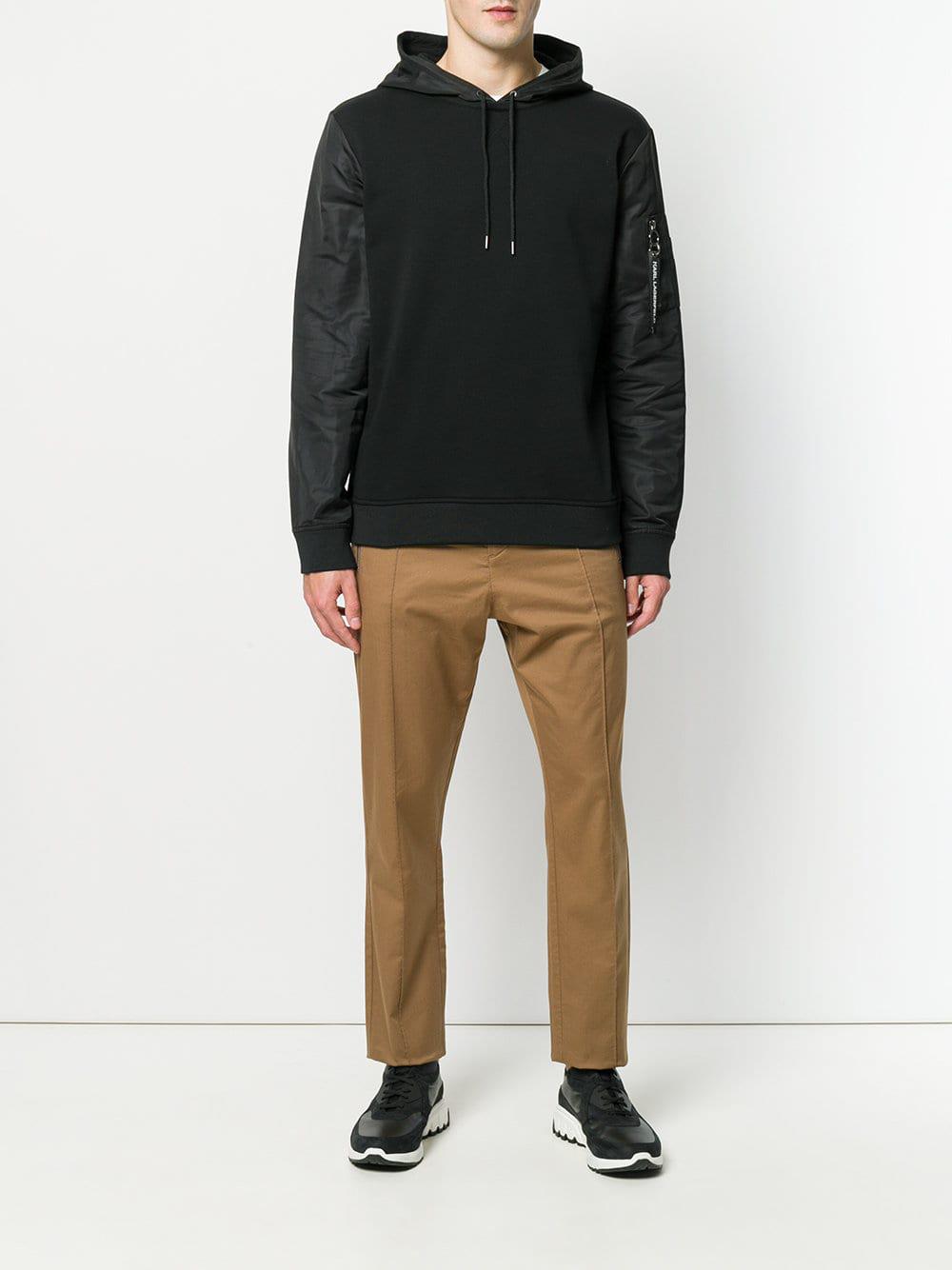 Karl Lagerfeld Cotton Panelled Hoodie in Black for Men - Lyst