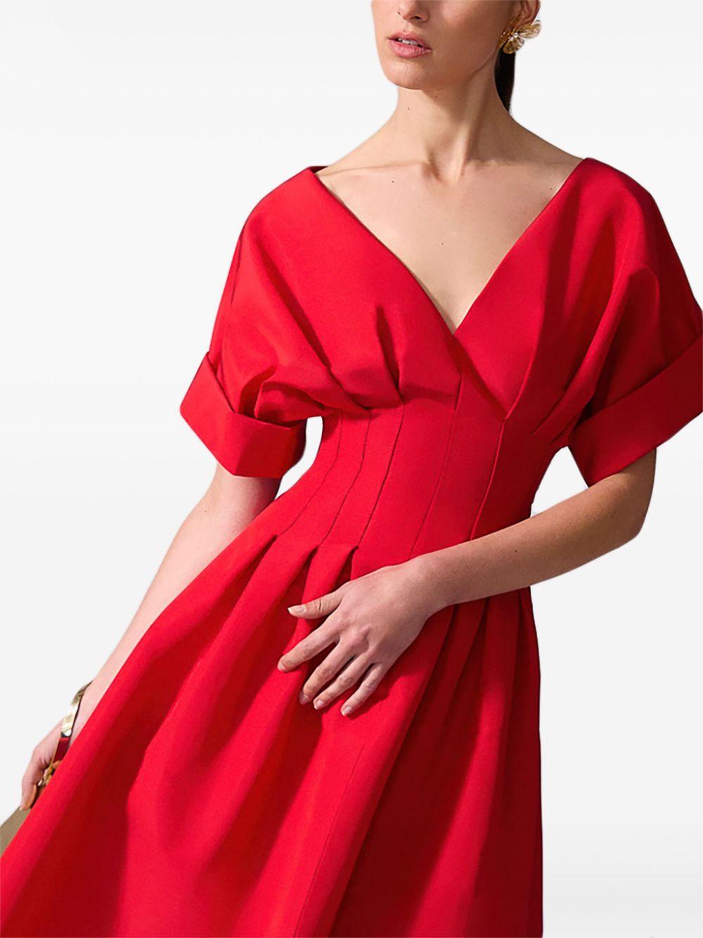 Carolina Herrera レディース レッド ギャザー ドレス ワンピース Carolina Herrera レディース レッド ギャザー ドレス ワンピース