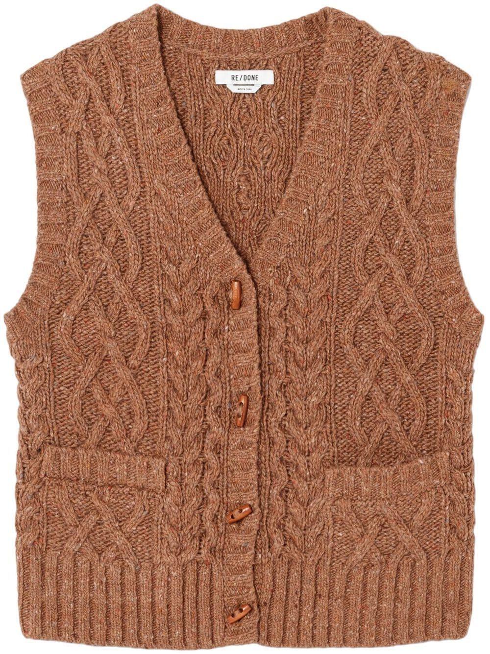 RE/DONE 50s Cable-knit Cardigan Vest in Brown | Lyst