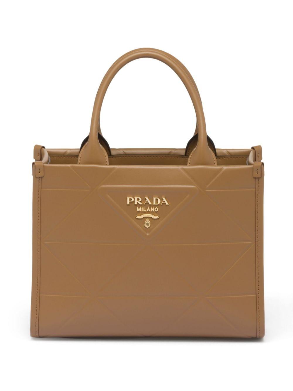 Prada Mini Symbole Leather Tote Bag in Brown | Lyst