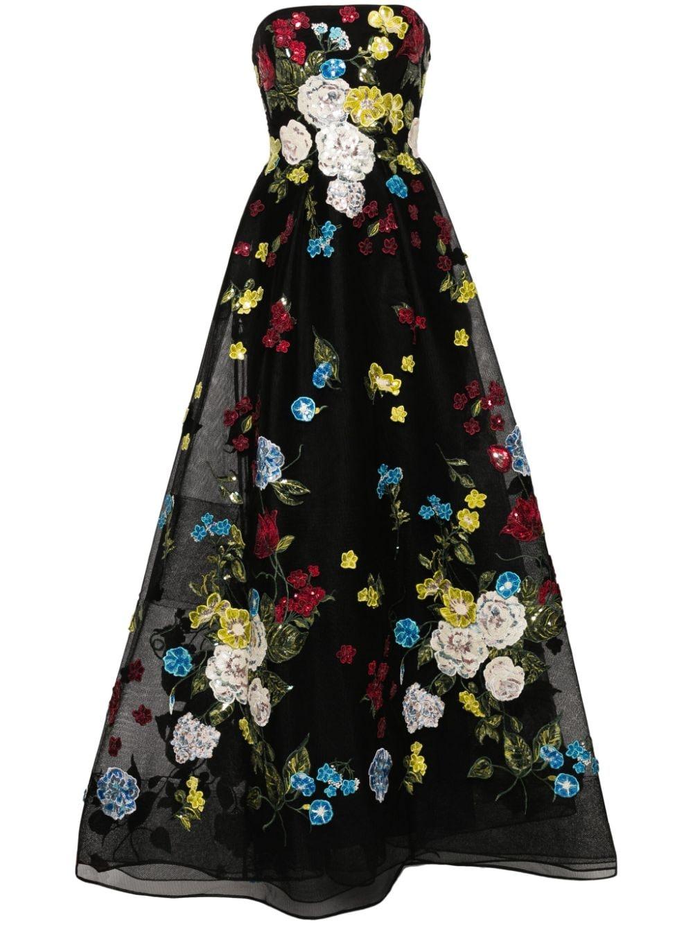 Elie Saab Floral-appliqué Strapless Gown in Black | Lyst Australia