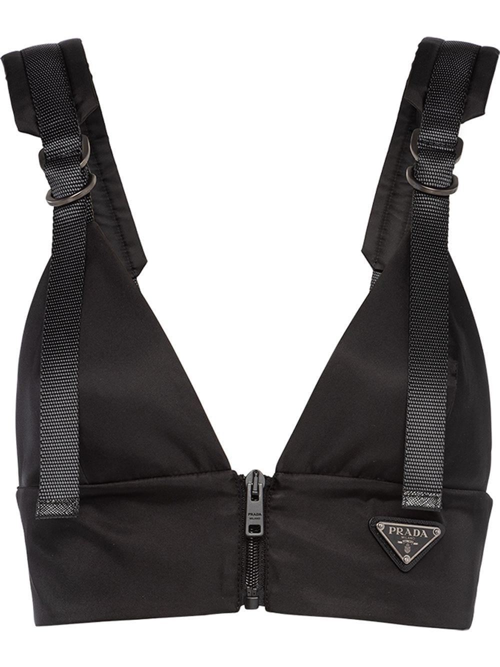 Prada Synthetic Re-nylon Triangle Logo Crop Top in Black - Lyst