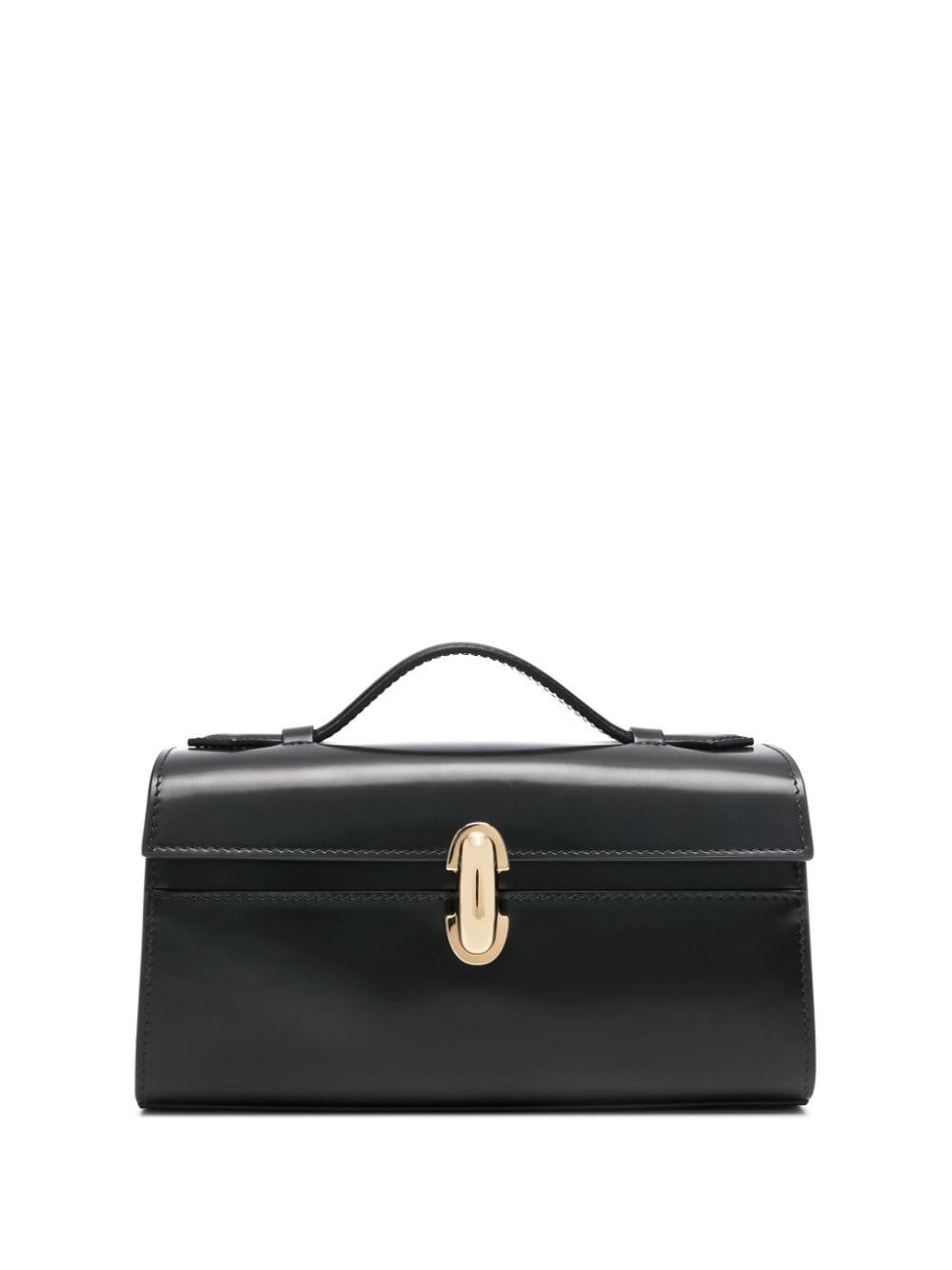 SAVETTE Smooth Leather Foldover Clutch Bag in Black | Lyst