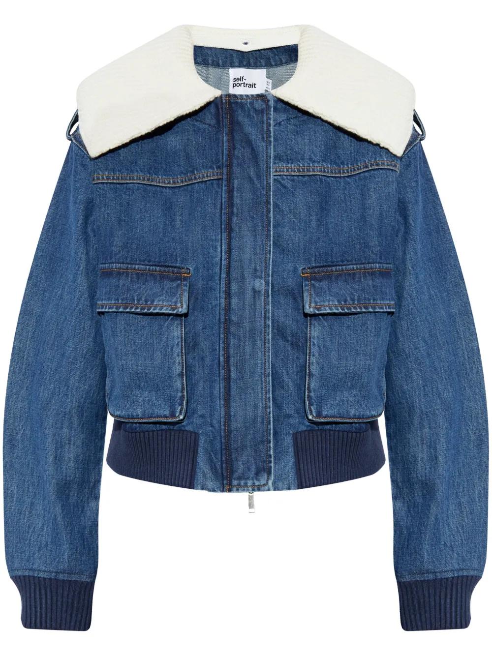 Self-Portrait Denim Bomber Jacket in Blue | Lyst