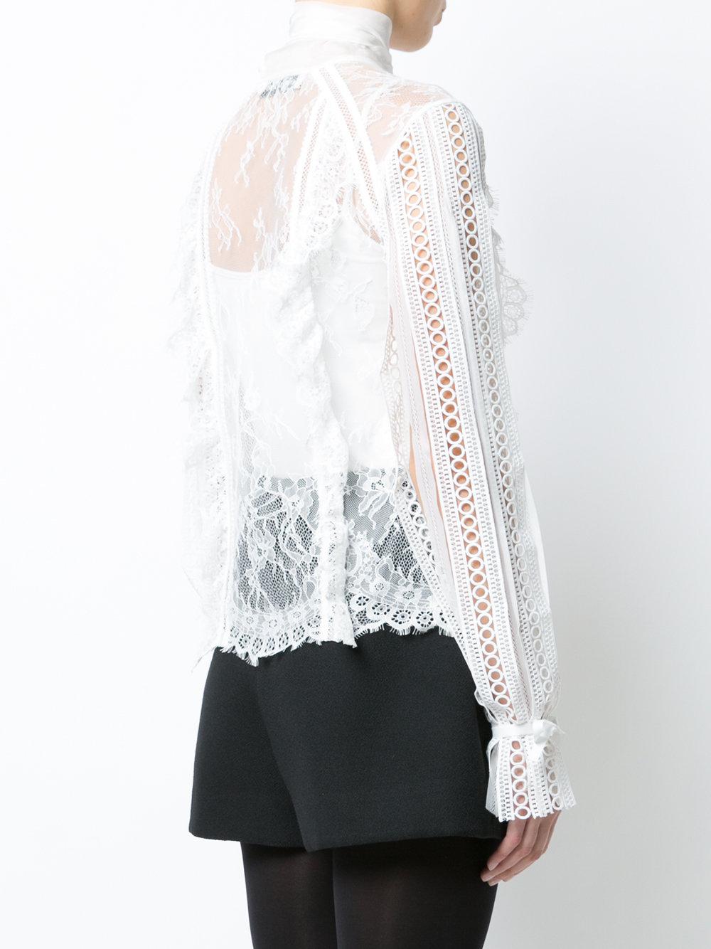 Self Portrait Lace Blouse In White Lyst