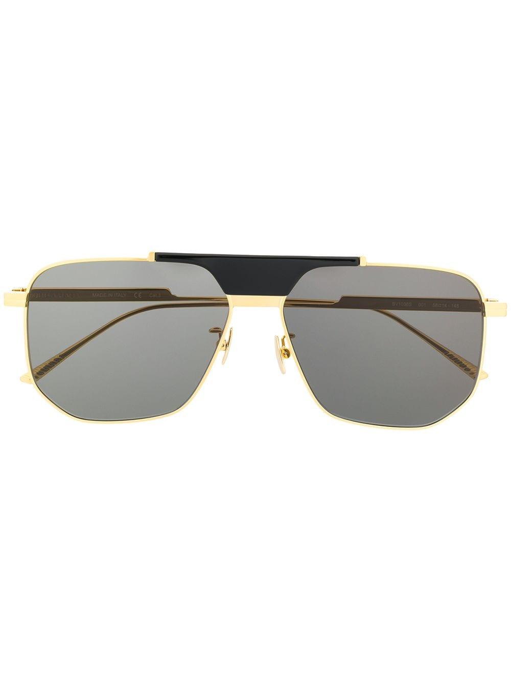 Bottega Veneta Geometric Aviator Frame Sunglasses In Gold Metallic For Men Lyst
