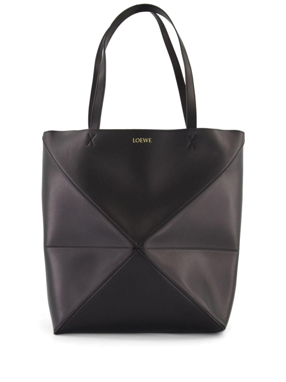 Loewe Geometric Panelled Leather Fold Tote Bag in Black | Lyst