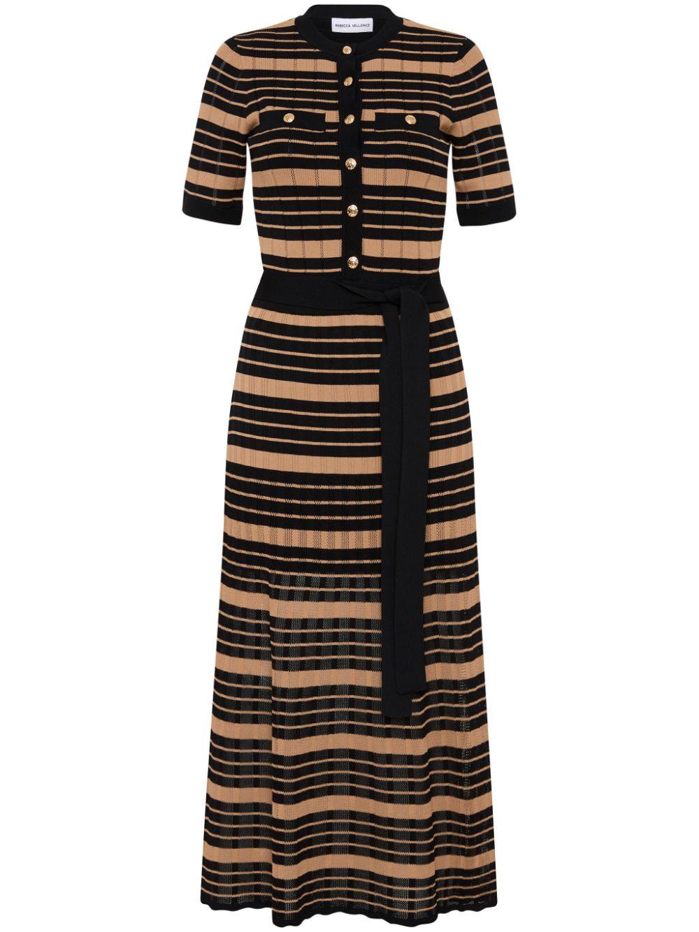 Rebecca Vallance Rivoli Striped Knit Midi Dress in Black | Lyst