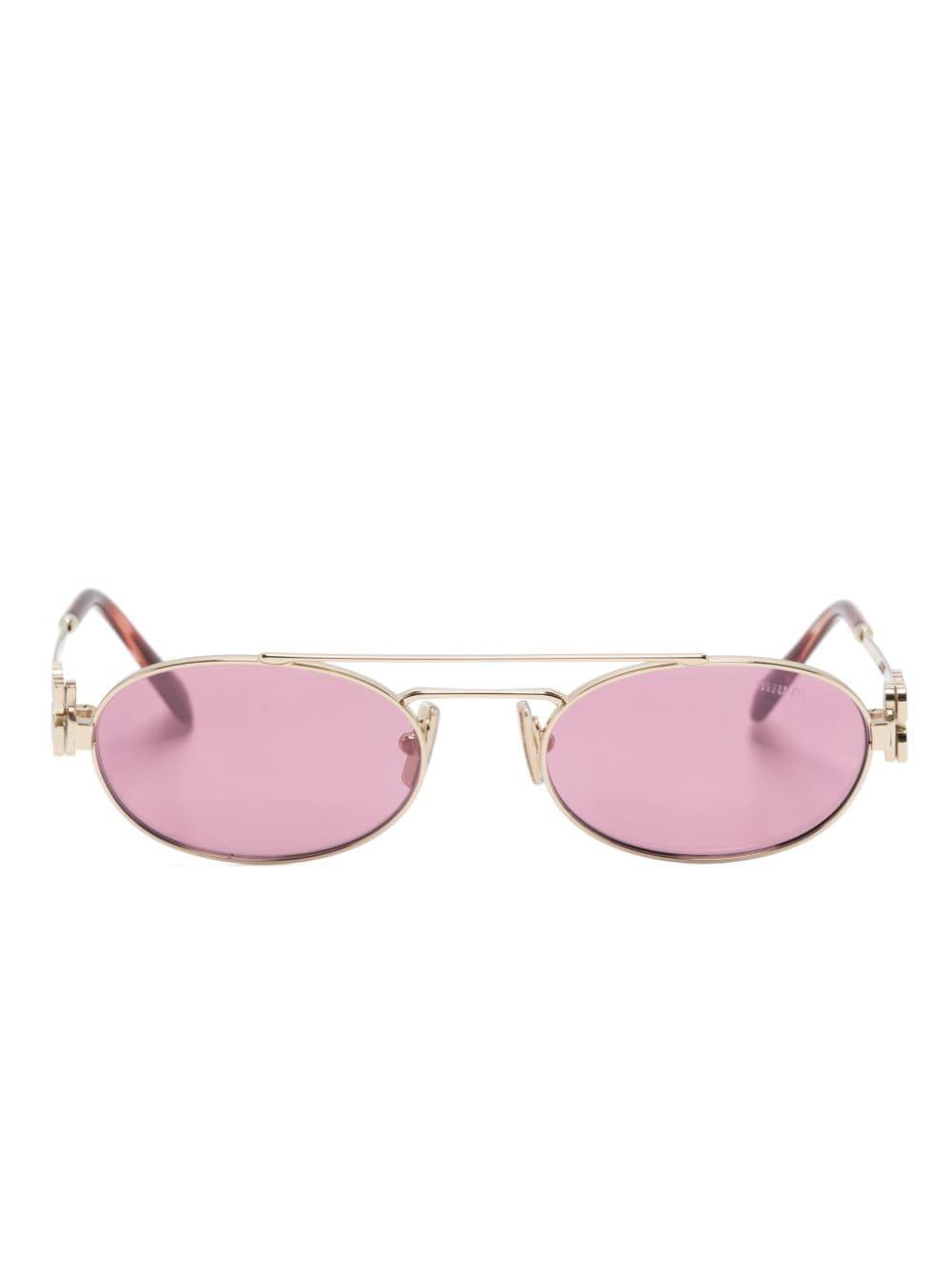 Miu Miu Logo-lettering Oval-frame Sunglasses in Pink | Lyst