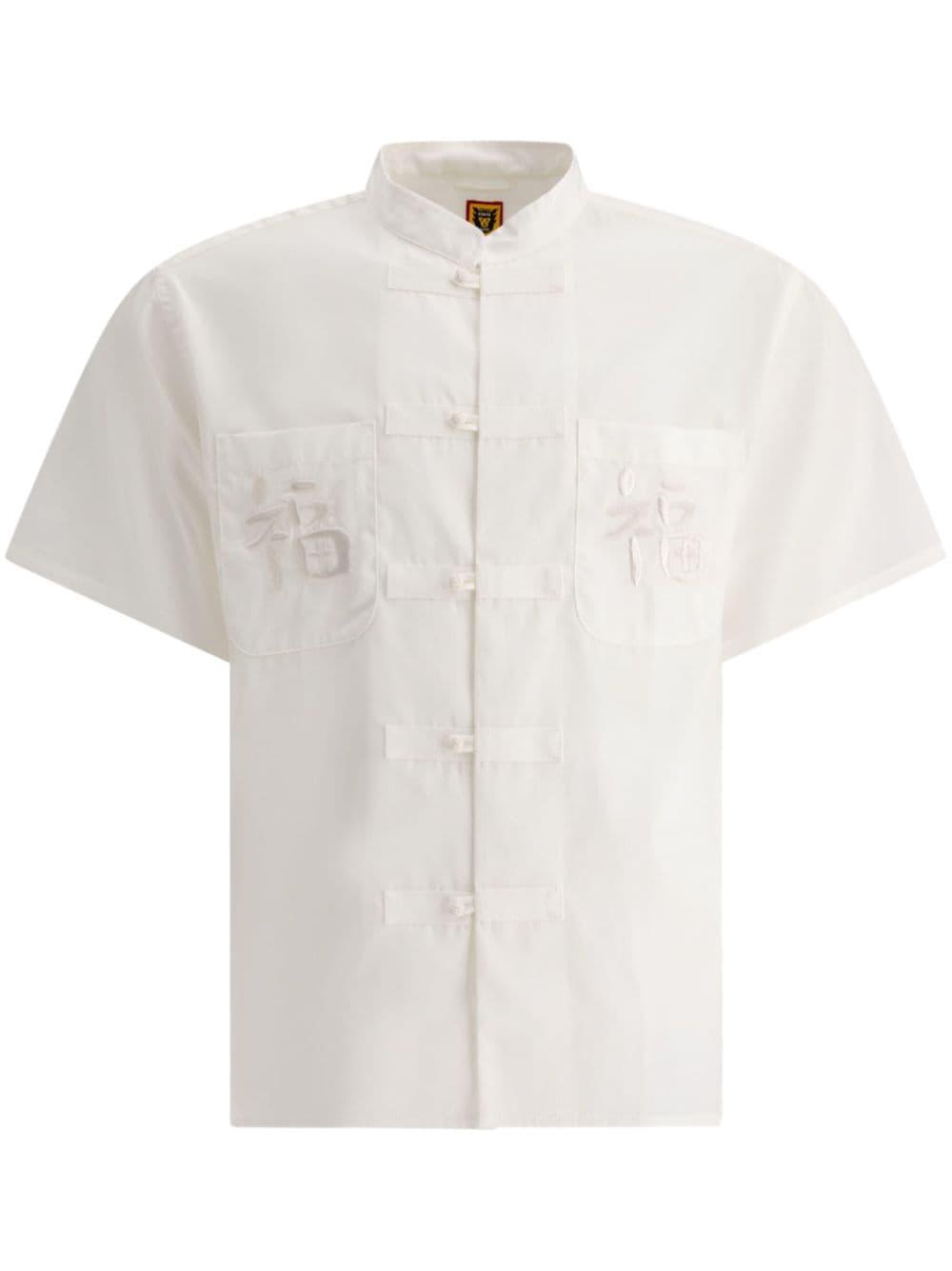 Human Made Logo-Embroidered Mandarin-Collar Shirt in White for Men ...