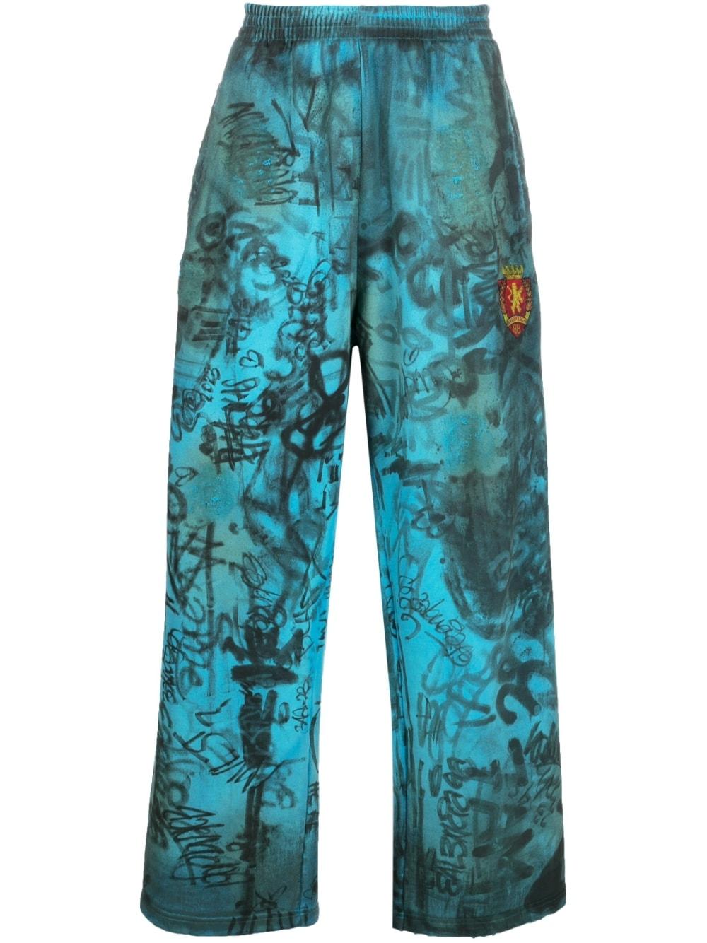 Balenciaga Graffiti Crest Cotton Track Pants in Blue for Men | Lyst