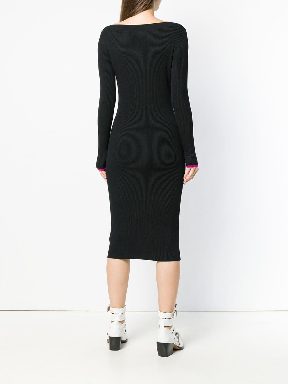 Calvin Klein Synthetic Long Sleeve Fitted Sweater Dress In Black Lyst