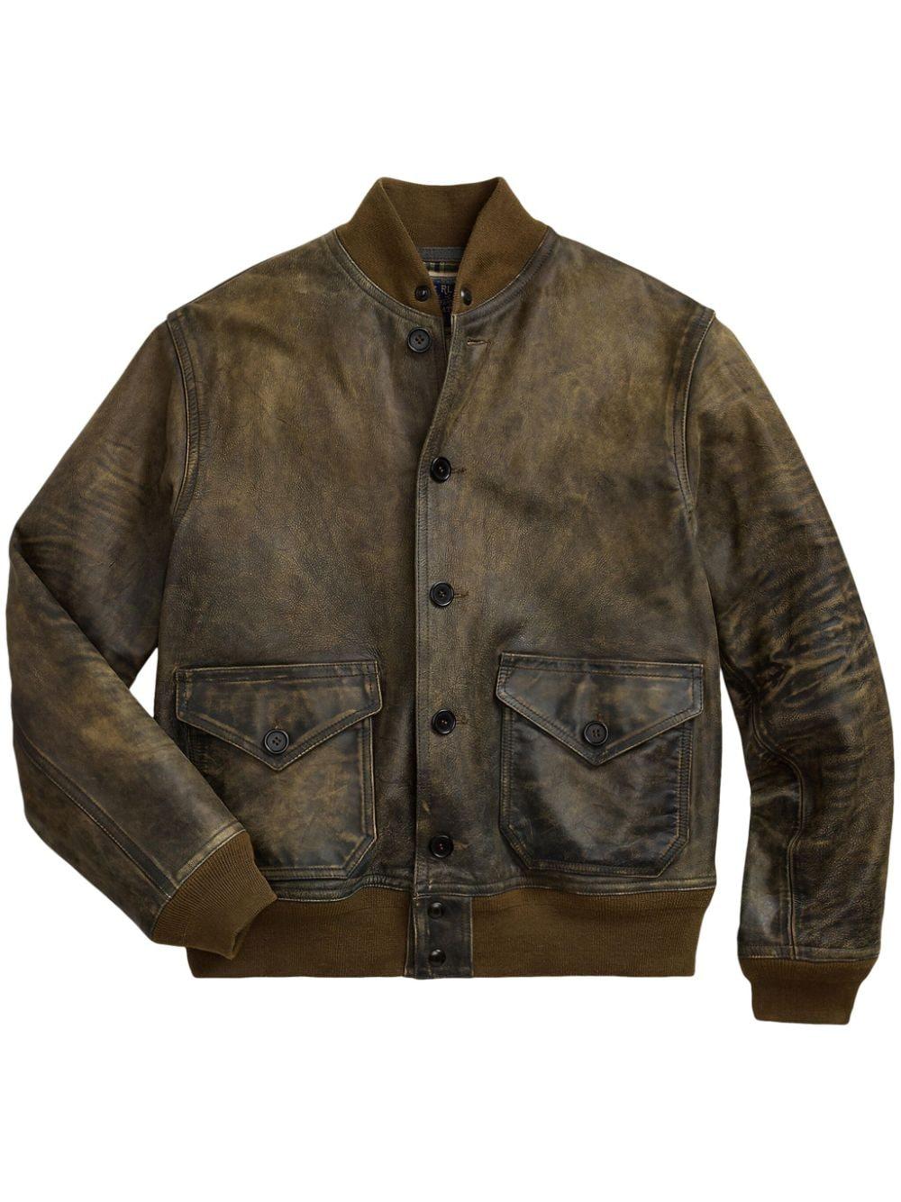 RRL Stanton Distressed Leather Jacket in Green for Men | Lyst