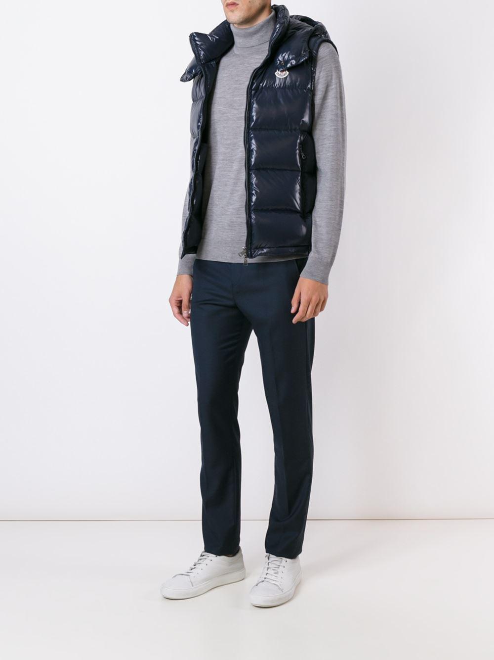 Moncler Lacet Hooded Down Gilet in Blue for Men - Lyst