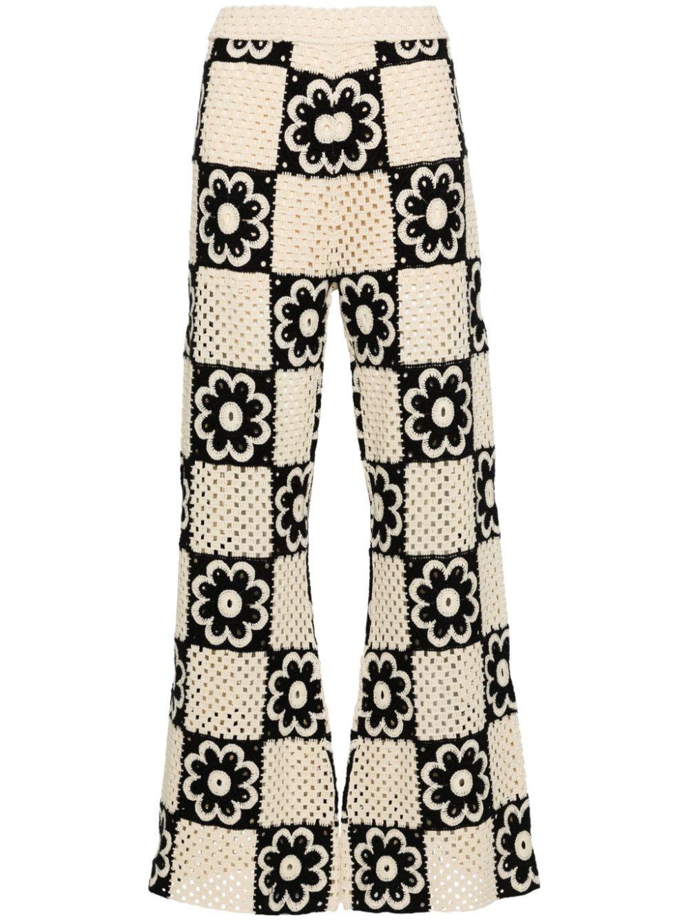 Sandro Flower-Motif Straight-Leg Crochet-Knit Trousers in Natural | Lyst