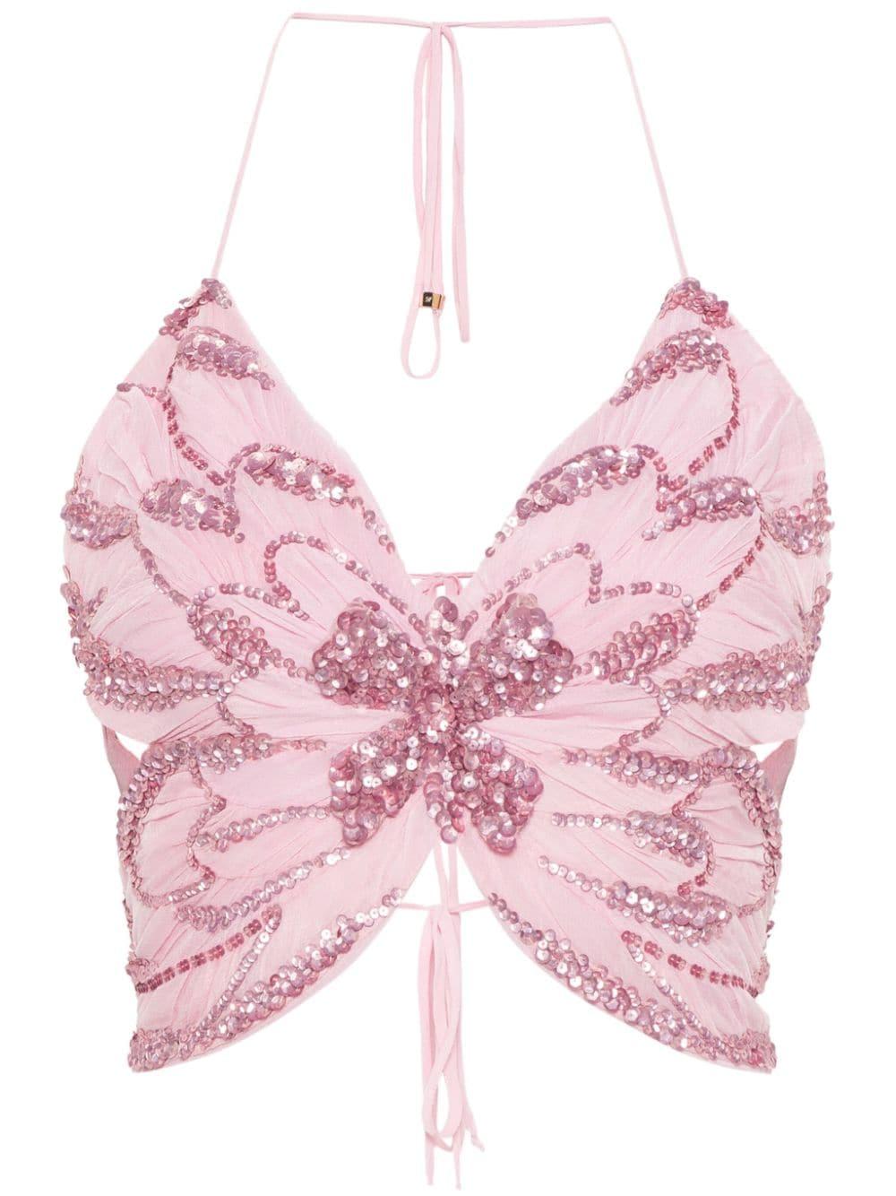 Blumarine Sequin-Embellished Butterfly Top in Pink | Lyst