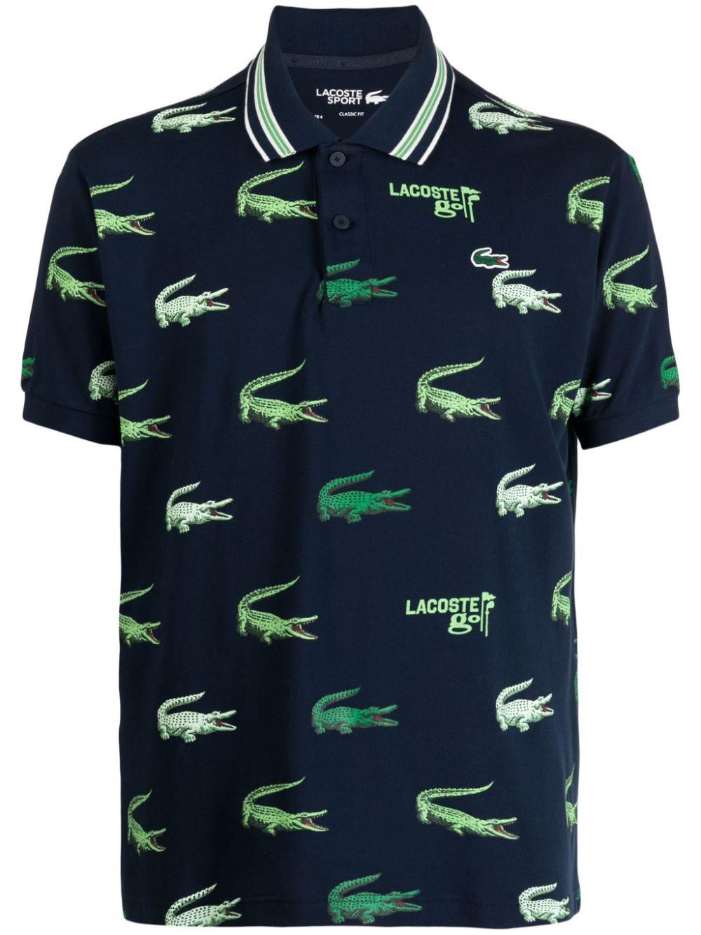 Lacoste Crocodile Logo Print Polo Shirt In Blue For Men Lyst