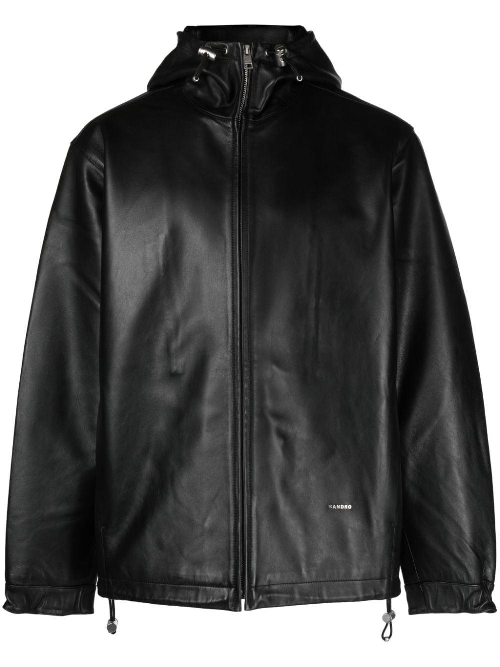 Sandro Hooded Leather Jacket in Black for Men | Lyst