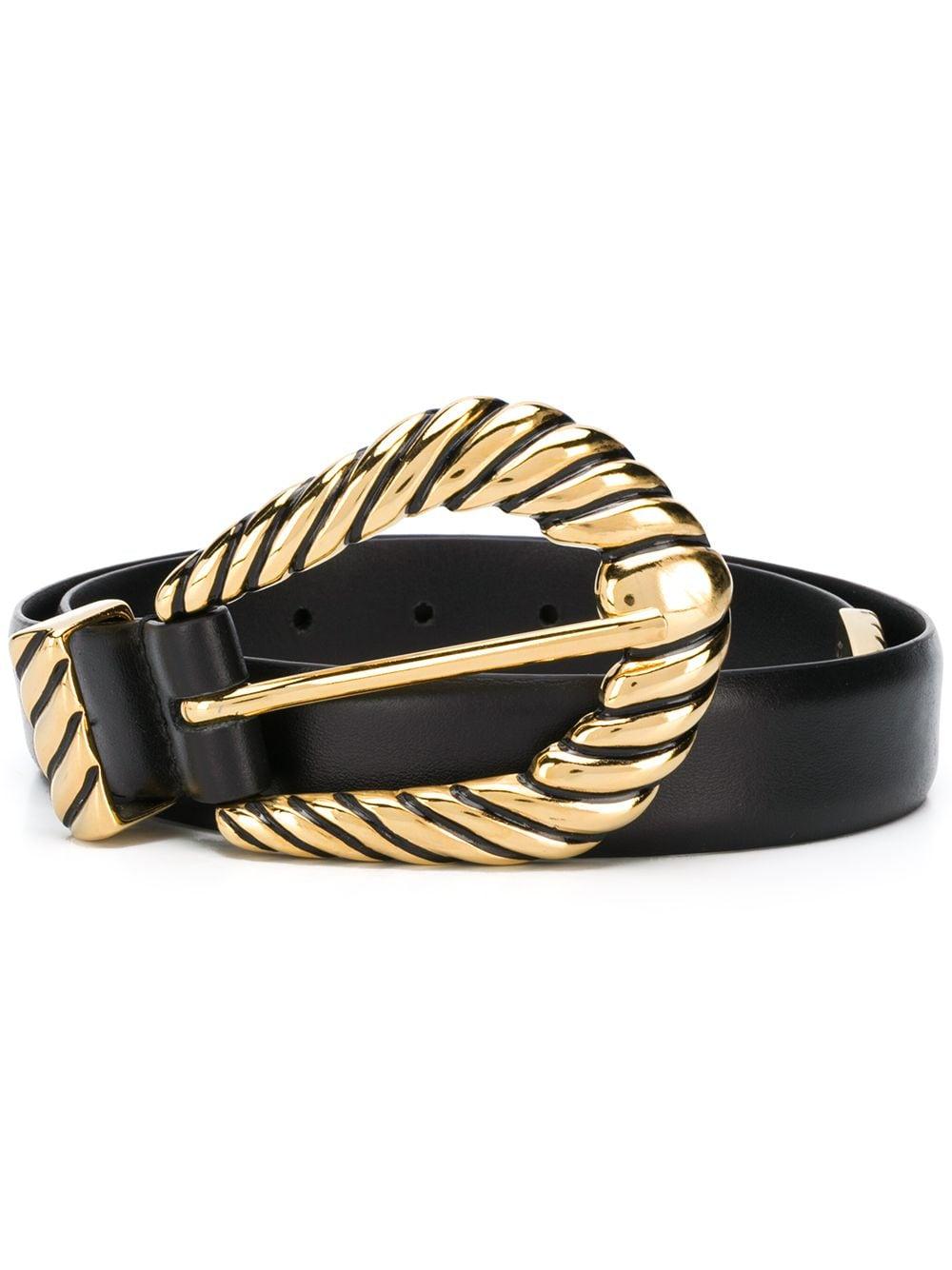Alberta Ferretti Leather Thin Buckle Belt in Black - Lyst