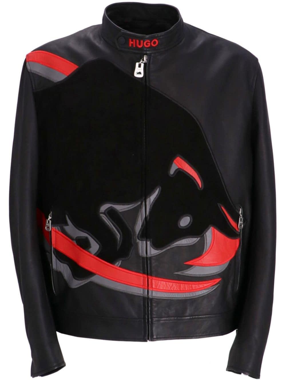 HUGO X Rb Bull-Motif Leather Jacket in Black for Men | Lyst