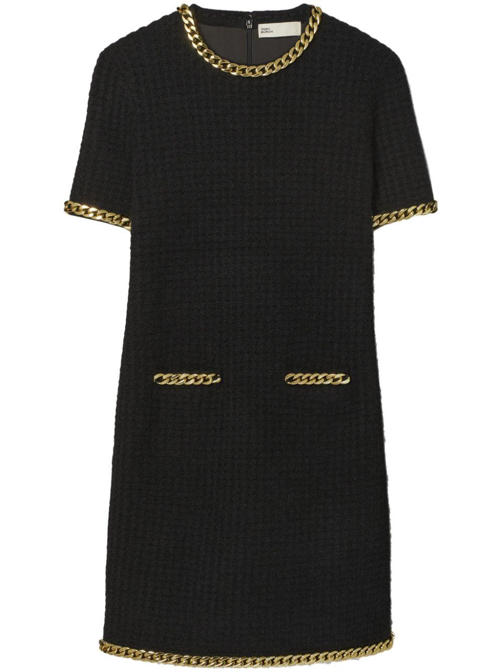 Tory Burch Chain-Link Trim Mini Dress in Black | Lyst