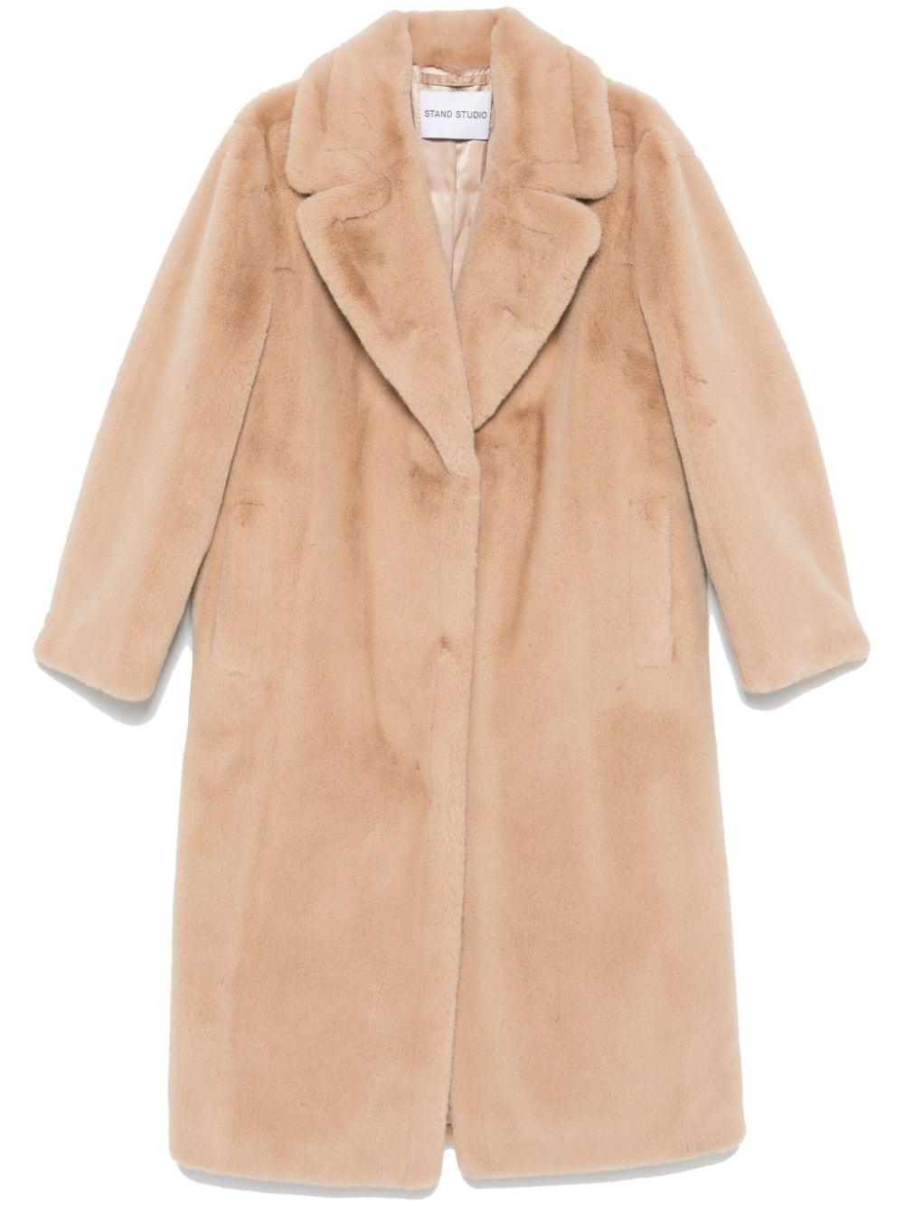 Stand Studio Brushed Faux Fur Notched Coat in Natural | Lyst