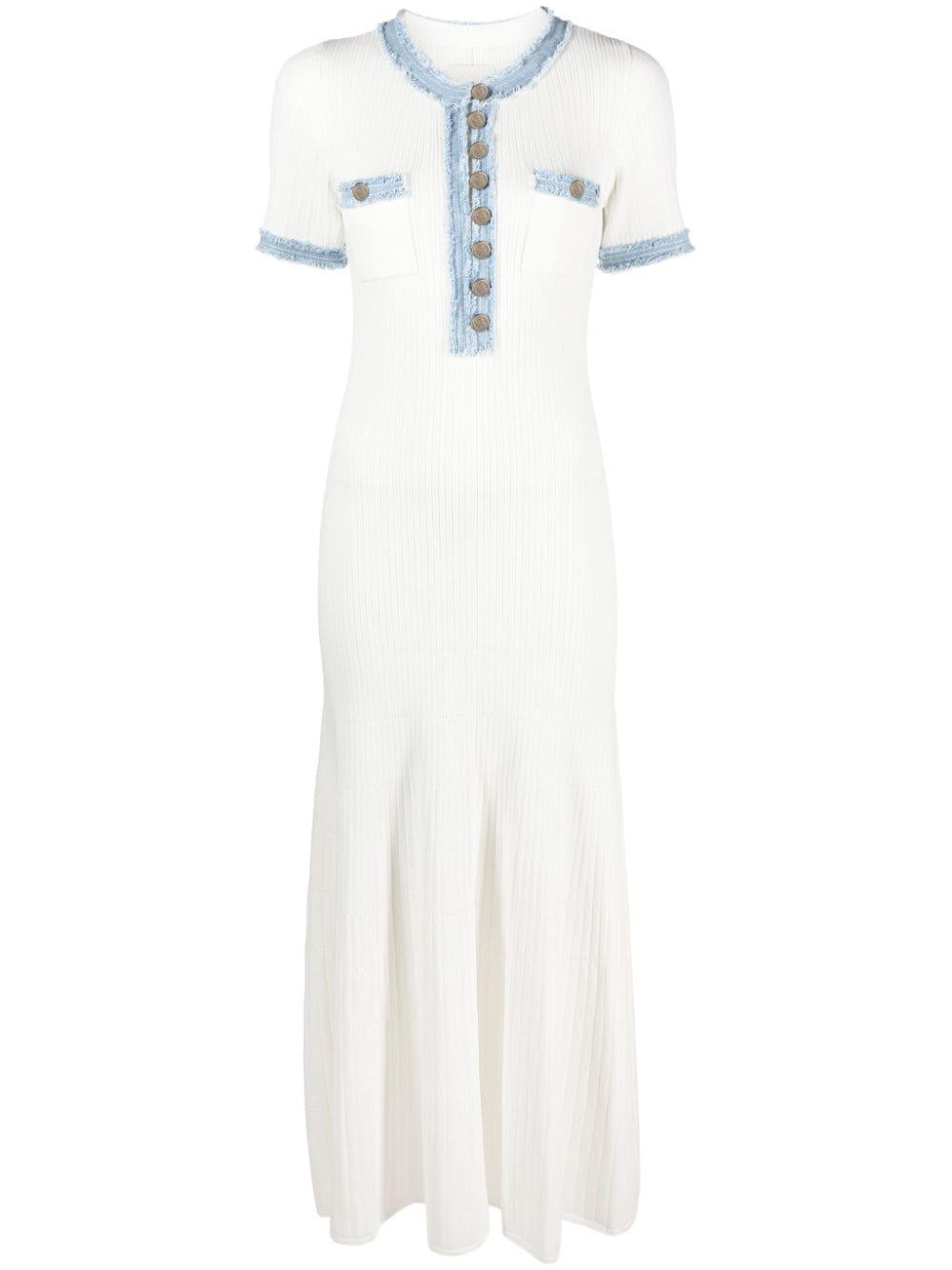 Sandro Denim-trim Knitted Maxi Dress in White | Lyst