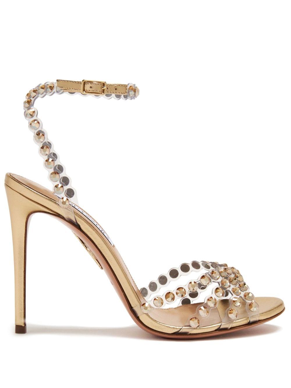 Aquazzura Tequila Crystal Embellished Sandals In Metallic Lyst