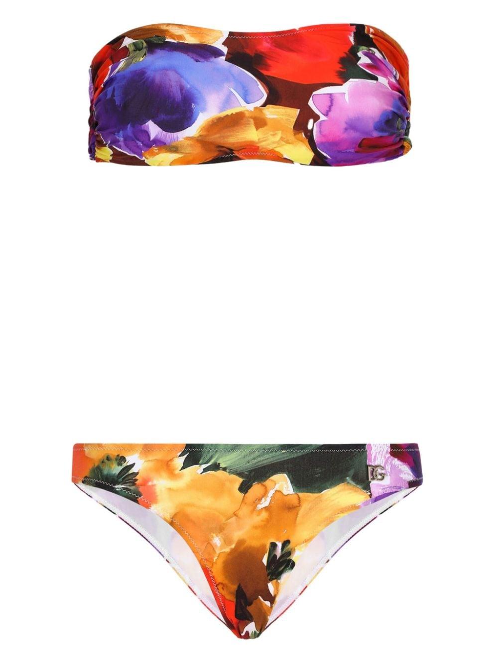Dolce And Gabbana Floral Print Bandeau Bikini Set In Blue Lyst