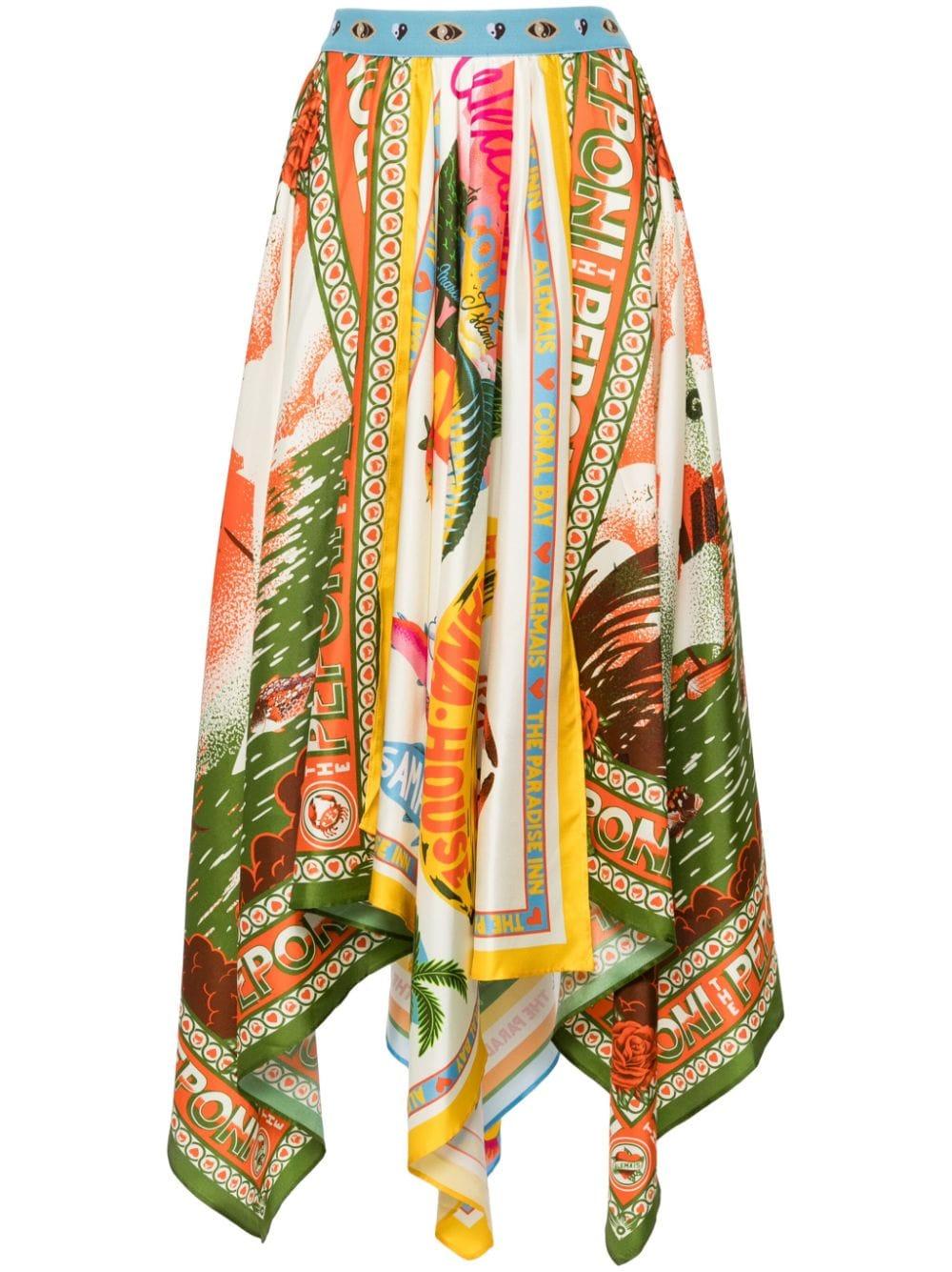 ALEMAIS X Alan Berry Rhys Paradiso Scarf Silk Skirt in Yellow Lyst UK