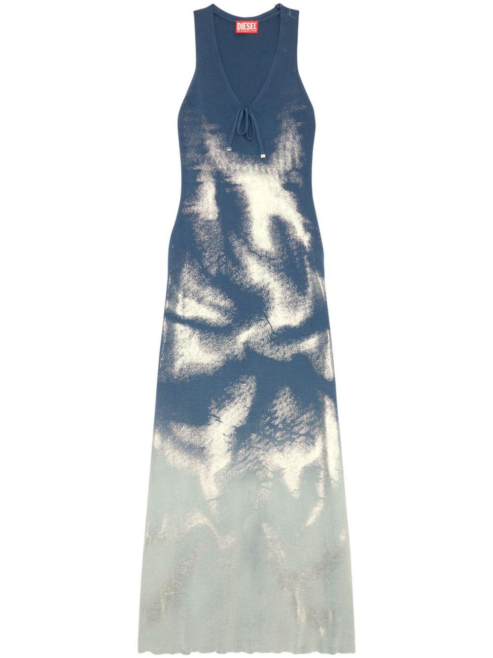DIESEL Long Knit Dress With Metallic Effects in Blue | Lyst