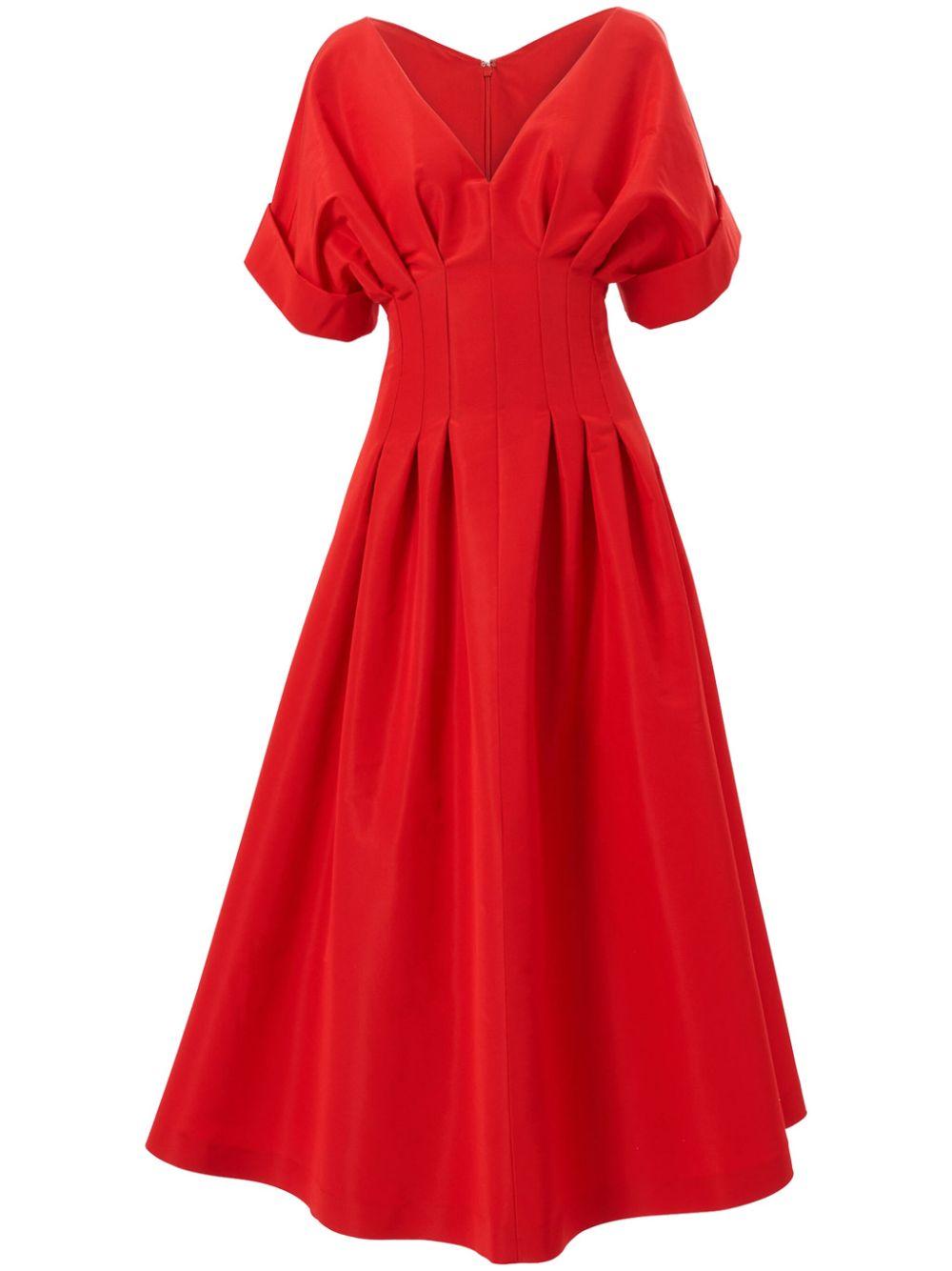 Carolina Herrera レディース レッド ギャザー ドレス ワンピース Carolina Herrera レディース レッド ギャザー ドレス ワンピース